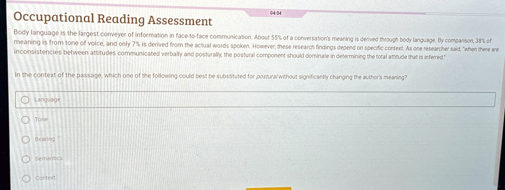occupational reading assessment body language is the largest conveyer ...