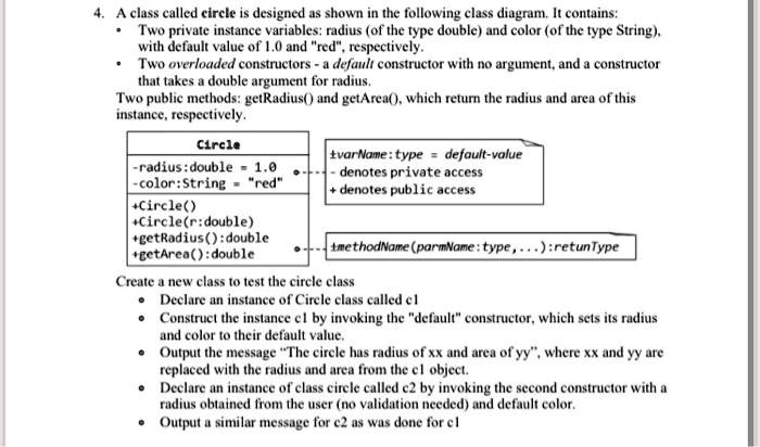 SOLVED: A class called Circle is designed as shown in the following class diagram. It contains ...
