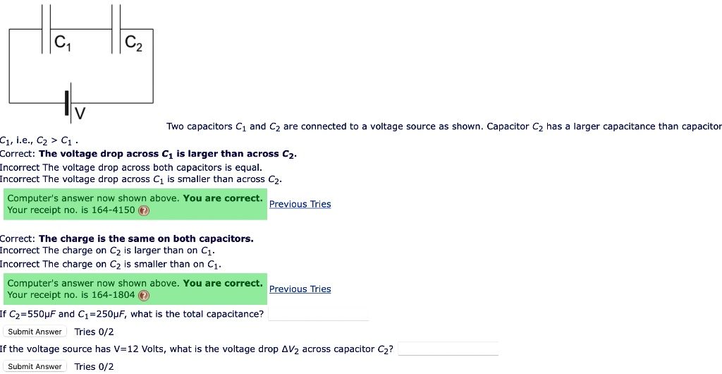 SOLVED: Two capacitors C1 and C2 are connected to a voltage source as ...