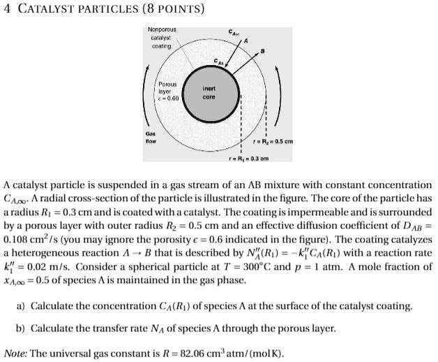 4 CATALYST PARTICLES (8 POINTS) Nonporous catalyst coating CA? CA,R? A ...