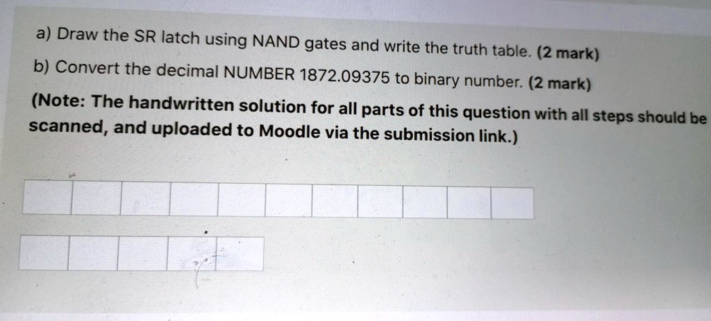 SOLVED: a) Draw the SR latch using NAND gates and write the truth table ...