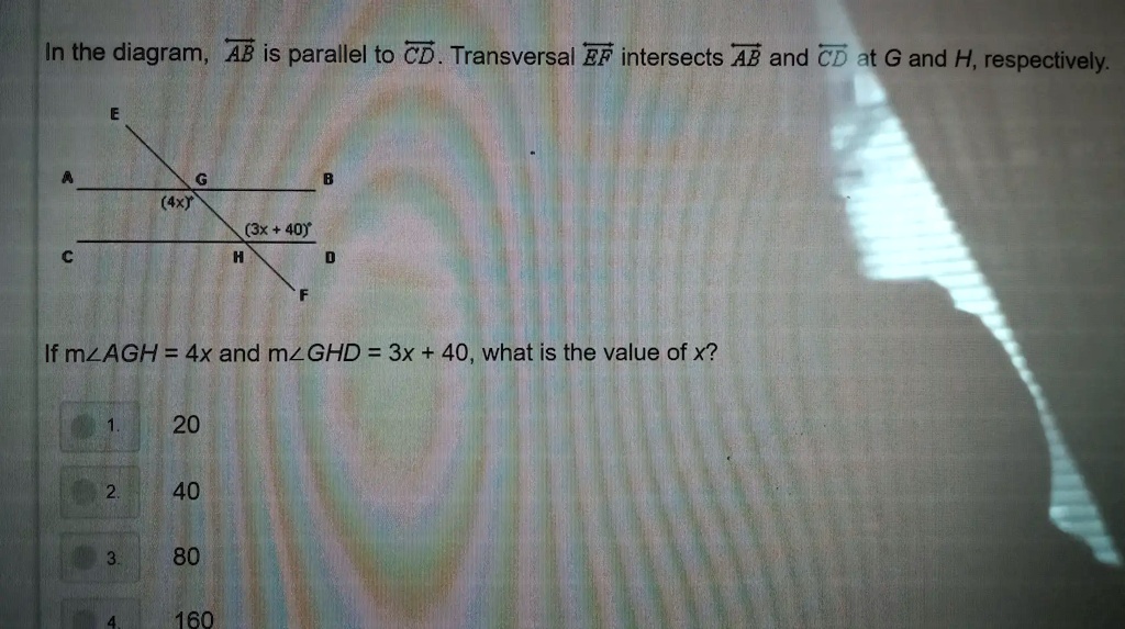 in the diagram ab is parallel to cd transversal ef intersects ab and cd at g and h respectively ...