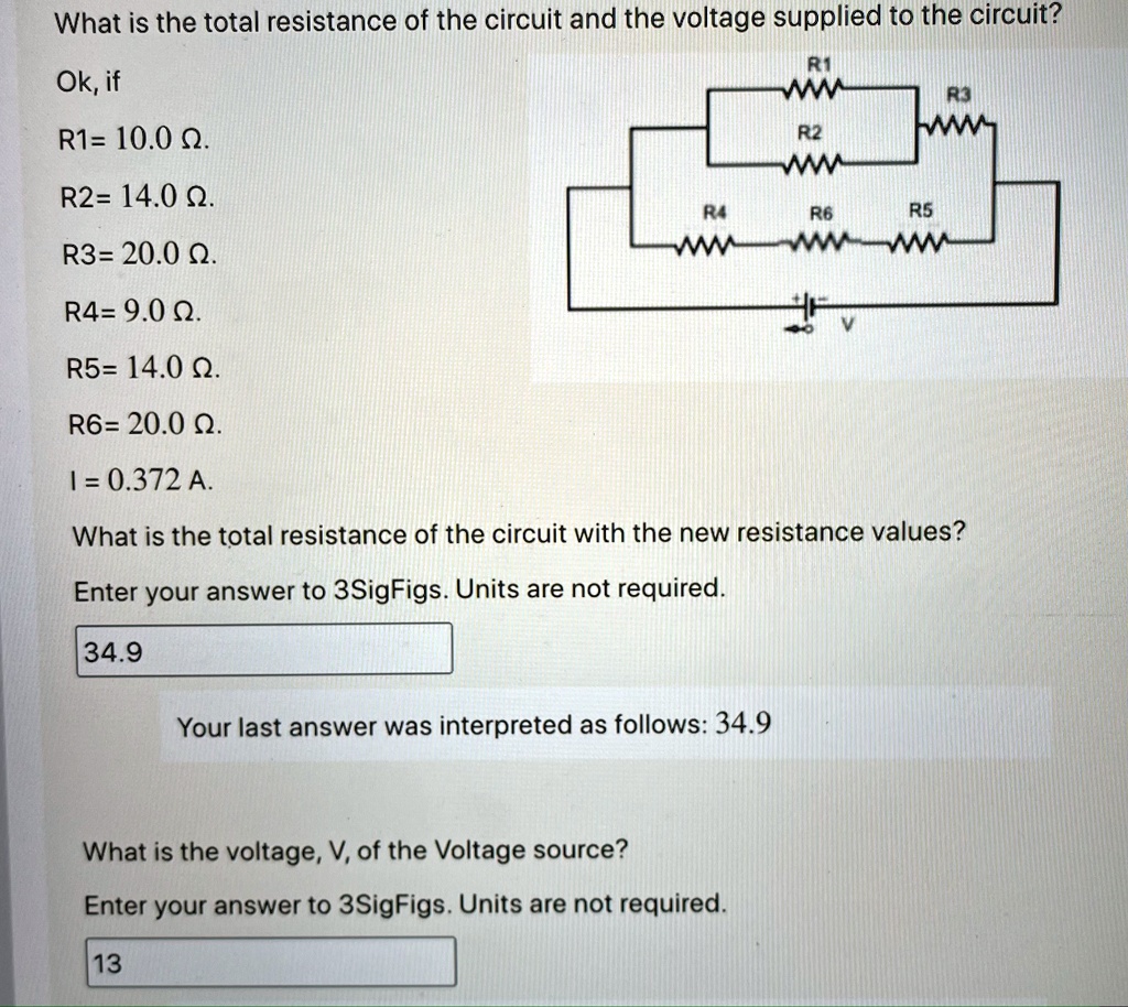 What is the total resistance of the circuit and the voltage supplied to ...