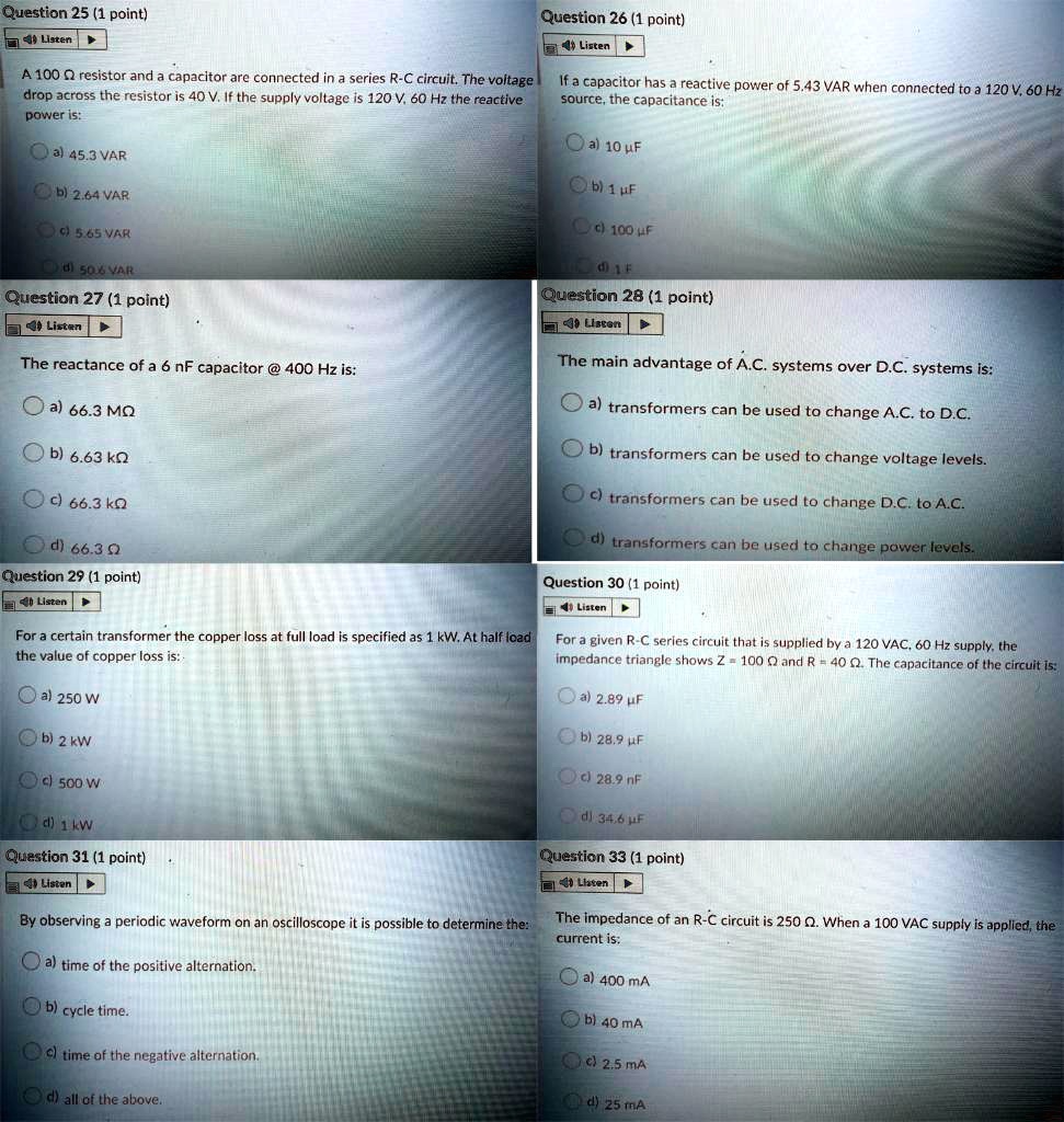 SOLVED: Question 25 (1 point) Listen Question 26 (1 point) Listen A ...