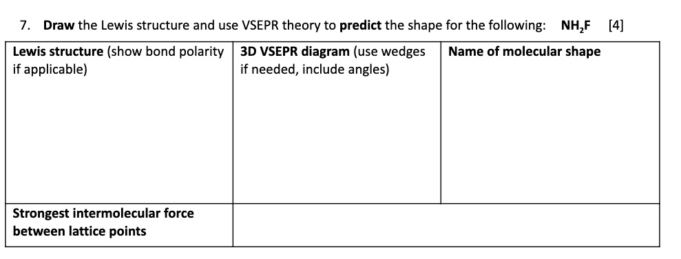 SOLVED: Draw the Lewis structure and use VSEPR theory to predict the shape for the following ...