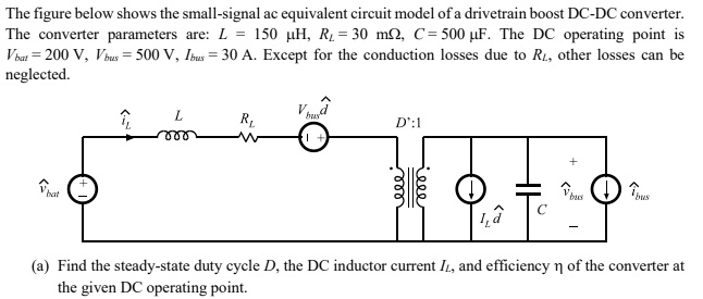 The figure below shows the small-signal AC equivalent circuit model of a drivetrain boost DC-DC ...