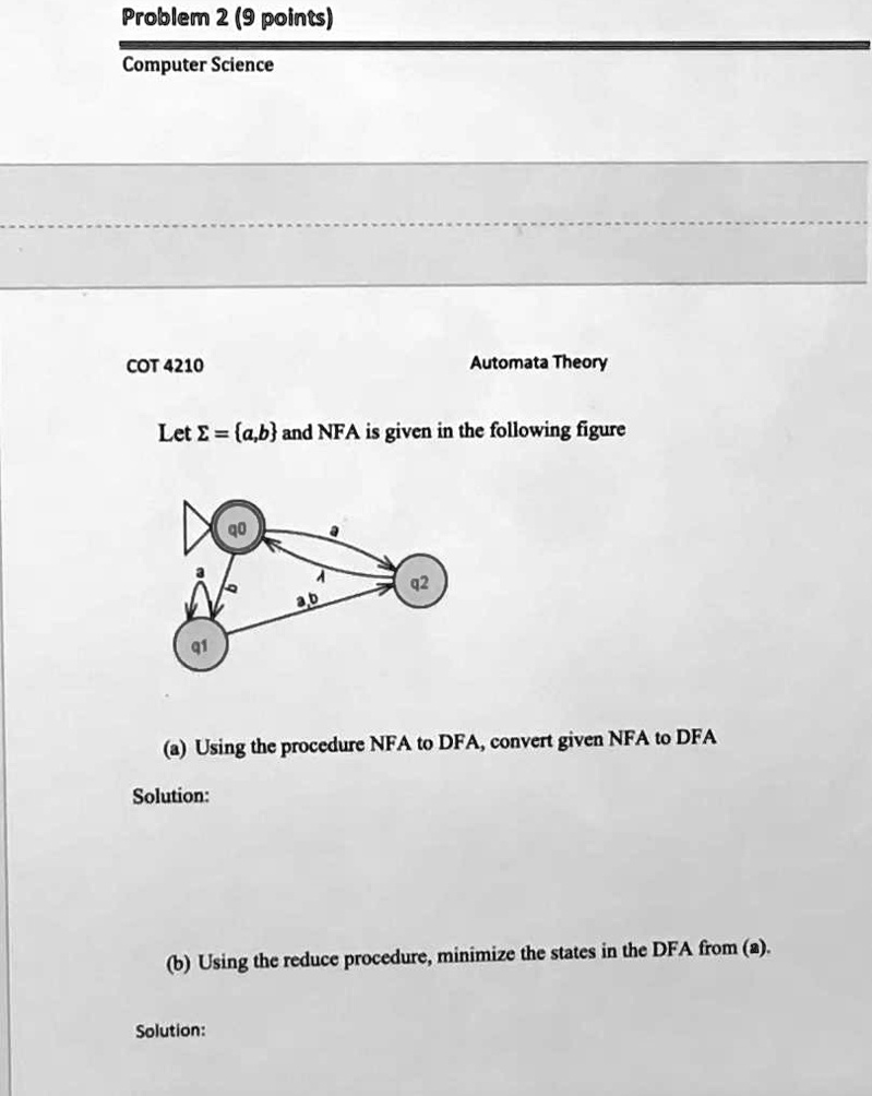 use jflap problem 2 9 points computer science cot4210 automata theory let eab and nfa is given ...