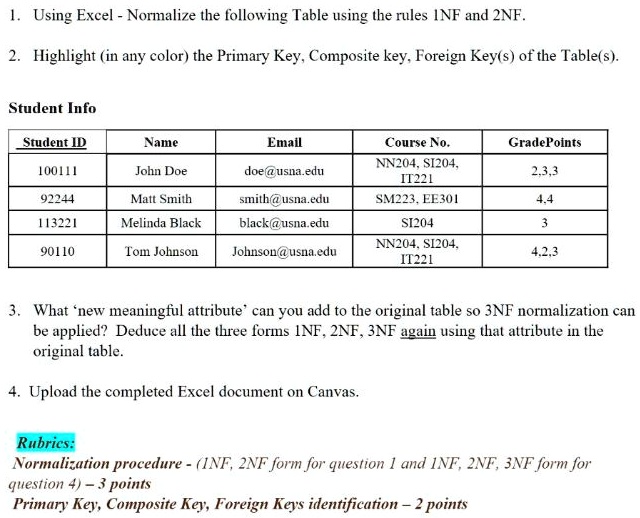 Solved Title Database Normalization 1 Using Excel Normalize The