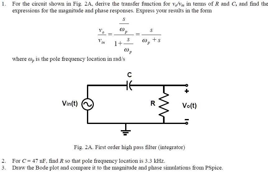 SOLVED: For the circuit shown in Fig. 2A, derive the transfer function for v/vin in terms of R ...