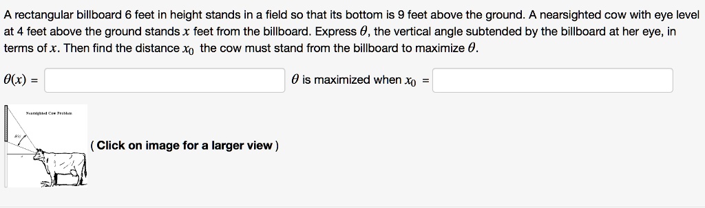 A rectangular billboard 6 feet in height stands in a field so that its ...