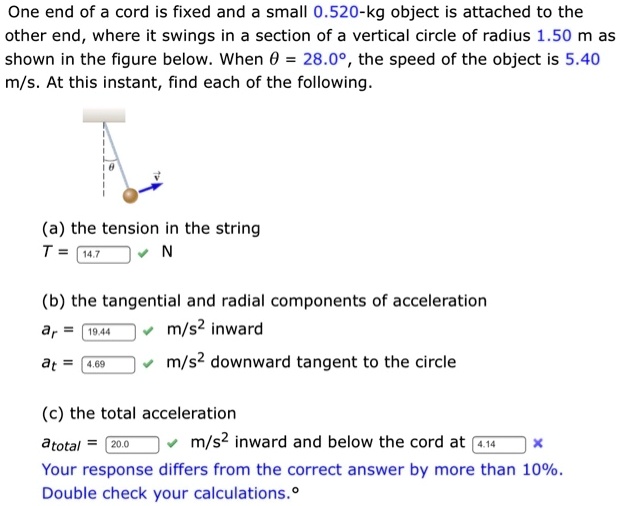 one end of a cord is fixed and a small 0520 kg object is attached to the other end where it ...