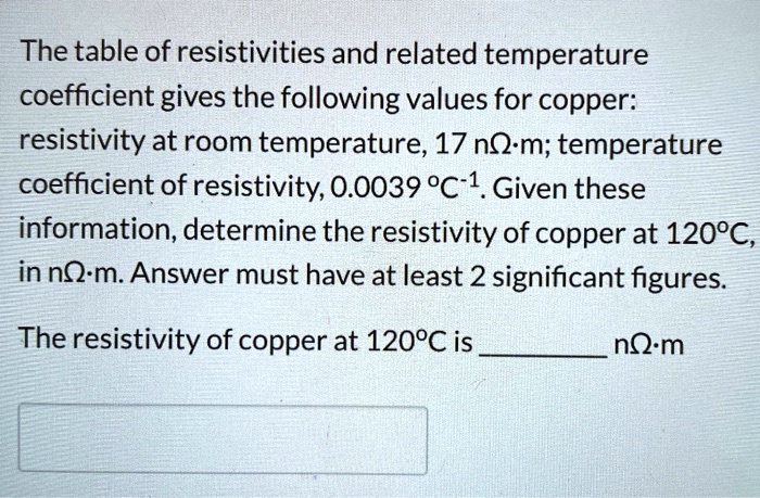 the table of resistivities and related temperature coefficient gives ...