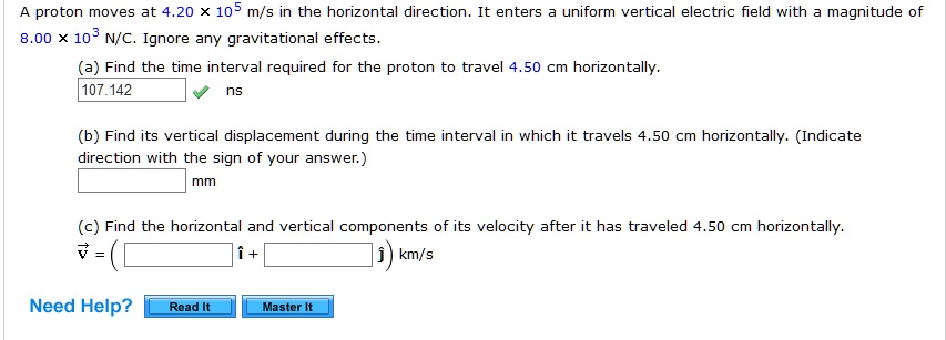SOLVED: proton moves at 4.20 x 105 m/s in the horizontal direction It ...