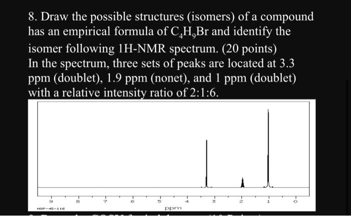 8. Draw the possible structures (isomers) of a compound has an empirical formula of C4H9Br and ...