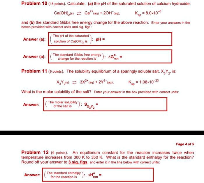 problem 10 18 polnts calculate a the ph of the saturated solution of calcium hydroxide caohzs ...
