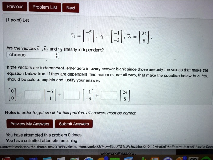 previous problem list next point let 51 v2 h v3 are the vectors v v2 and v3 linearly independent ...