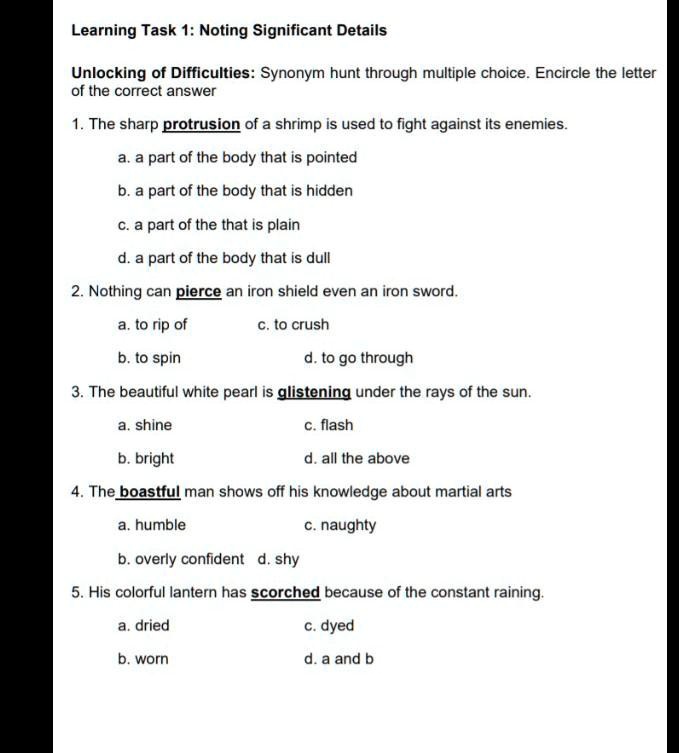 pa answer po pslssss plsss learning task 1 noting significant details unlocking of difficulties ...