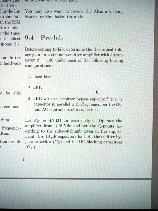 SOLVED: Before coming to the lab, determine the theoretical voltage gain for a common-emitter ...