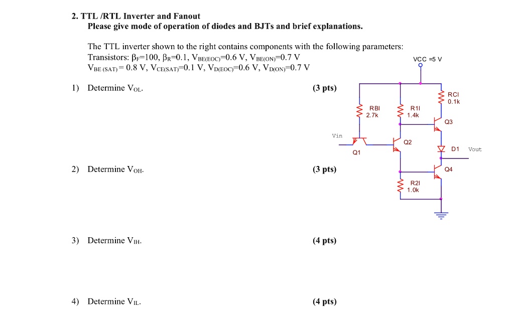 2. TTL /RTL Inverter and Fanout Please give mode of operation of diodes ...