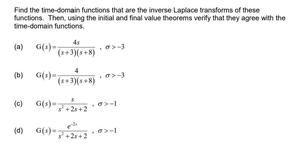 Solved Find The Time Domain Functions That Are The Inverse Laplace Transforms Of These 