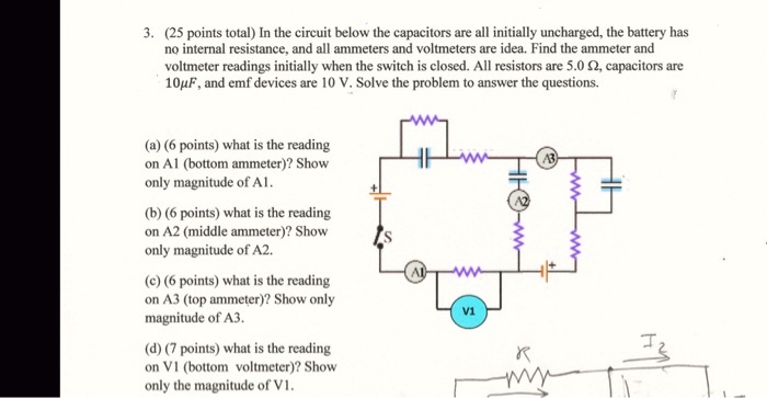 3. (25 points total) In the circuit below the capacitors are all ...
