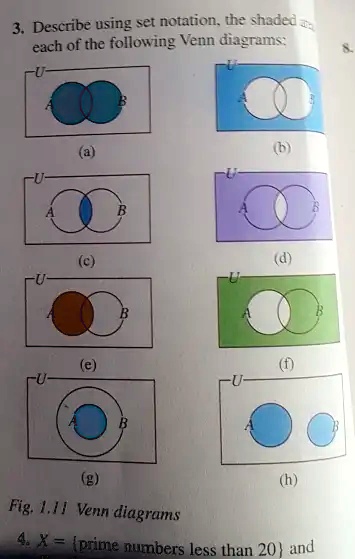 3. Describe using set notation: th? shaded each of the following Venn ...