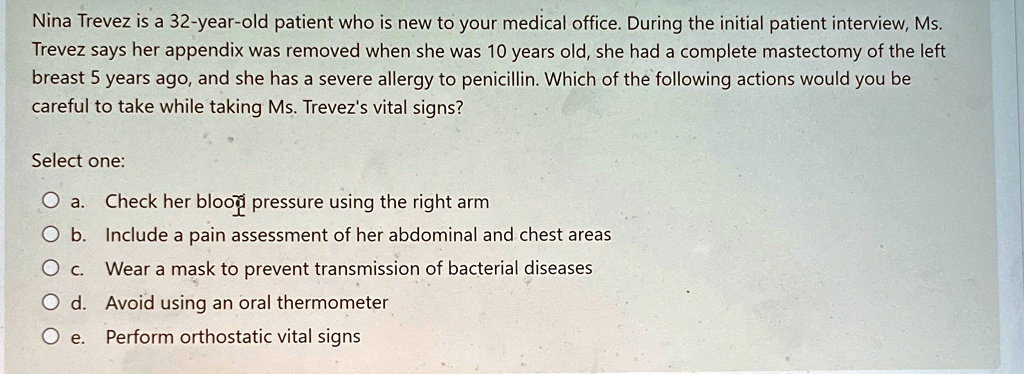 nina trevez is a 32 year old patient who is new to your medical office ...