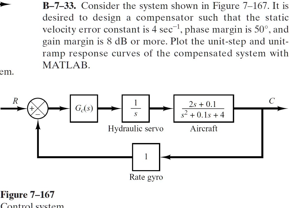 SOLVED: B-7-33. Consider the system shown in Figure 7-167. It is desired to design a compensator ...