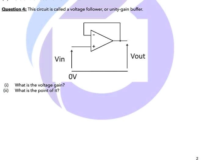 Question 4: This circuit is called a voltage follower, or unity-gain buffer. Vin OV (i) What is ...