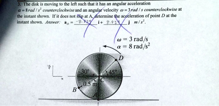 SOLVED: The disk is moving to the left such that it has an angular acceleration of 8 rad/s ...