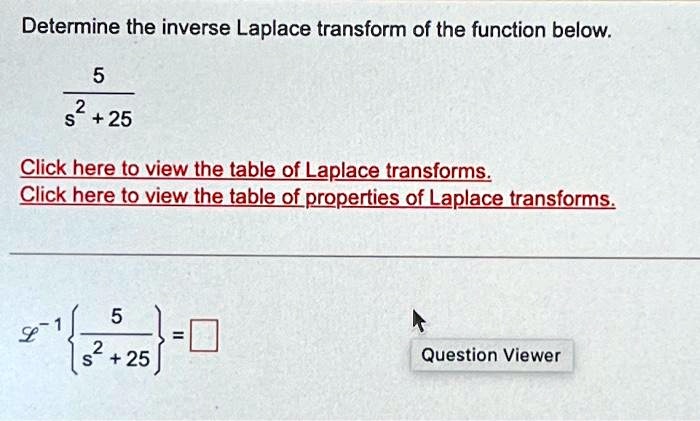 Determine the inverse Laplace transform of the function below. 5 +25 Click here to view the ...