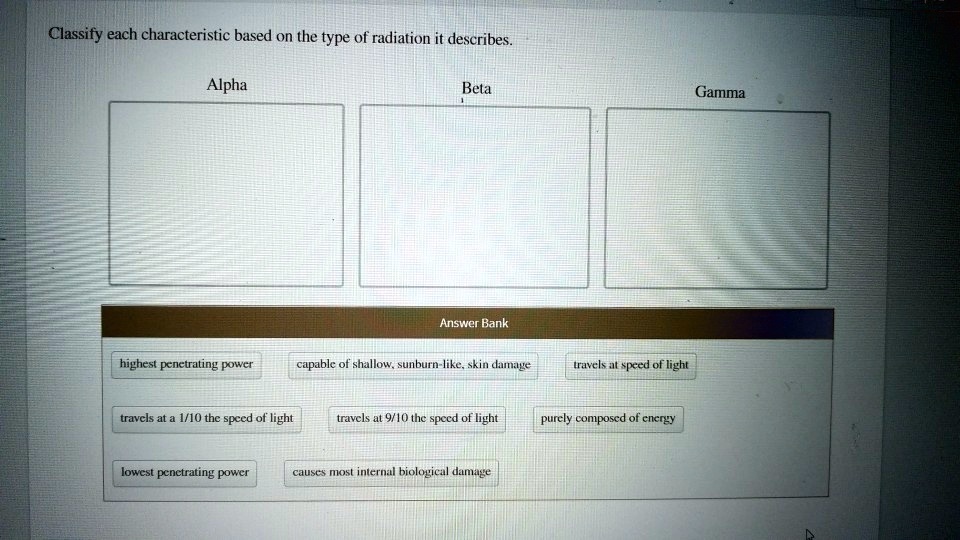 SOLVED: Classify each characteristic based on the type of radiation it ... SOLVED: Classify each characteristic based on the type of radiation it ...