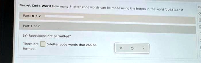 Secret Code Word How many 5-letter code words can be made using the ...