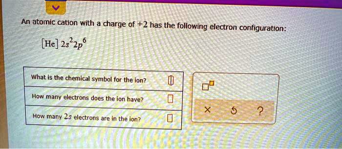 SOLVED: An atomic cation with a charge of +2 has the following electron configuration: [He] 2s2 ...