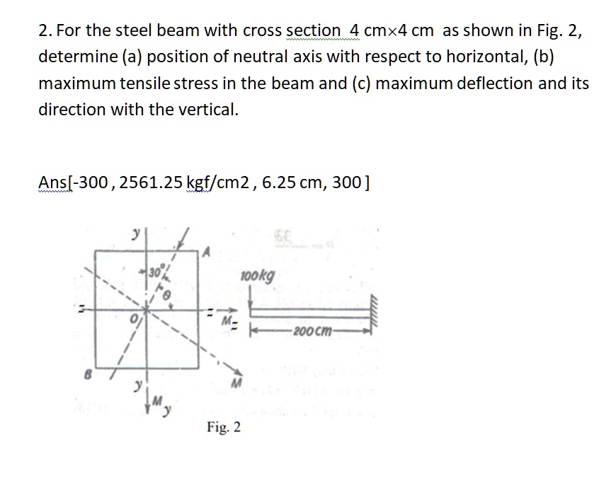 2. For the steel beam with cross section 4 cmx4 cm as shown in Fig. 2 ...