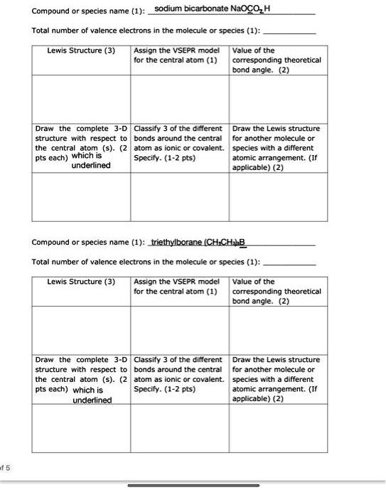 SOLVED: Compound species name (1): sodium bicarbonate NaOCOzH Total ...