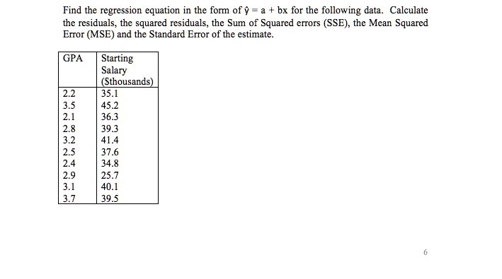 SOLVED: Find the regression equation in the form of Y = bx for the following data. Calculate the ...