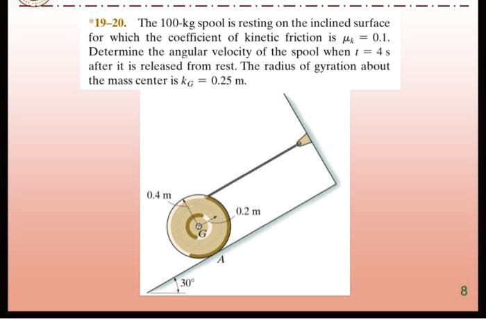 *19-20. The 100-kg spool is resting on the inclined surface for which ...