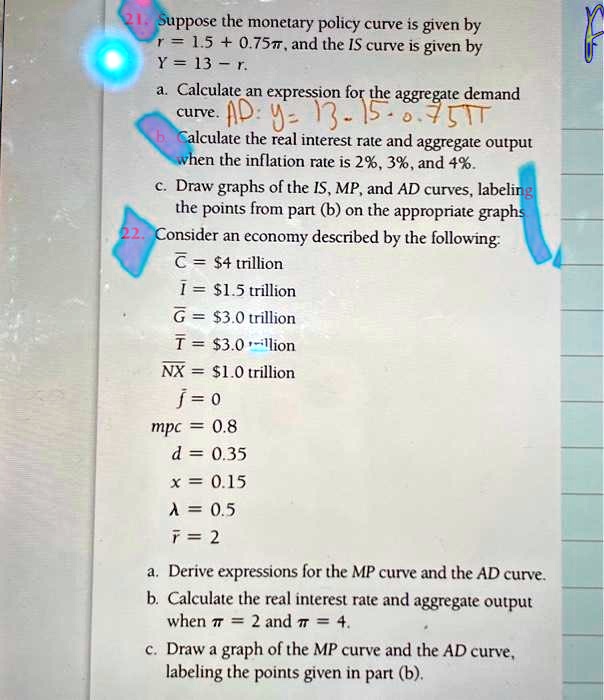 SOLVED: Suppose the monetary policy curve is given by r = 1.5 + 0.75, and the IS curve is given ...
