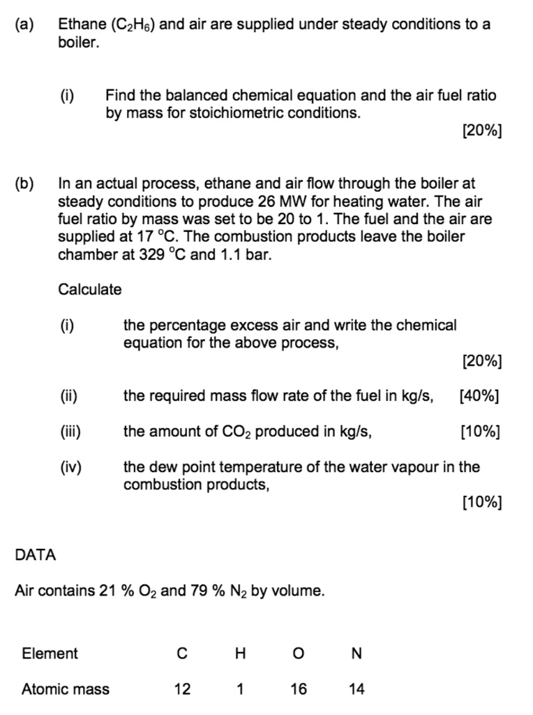 (a) Ethane (C2H6) and air are supplied under steady conditions to a ...