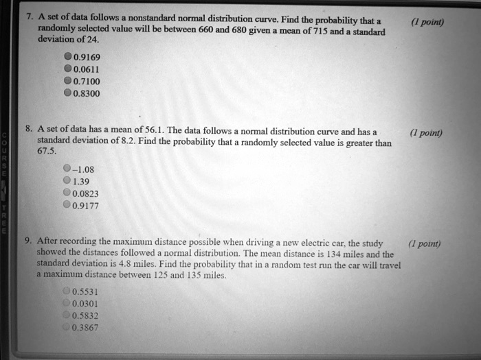 Solved A Set Of Data Follows Nonstandard Normal Distribution Curve