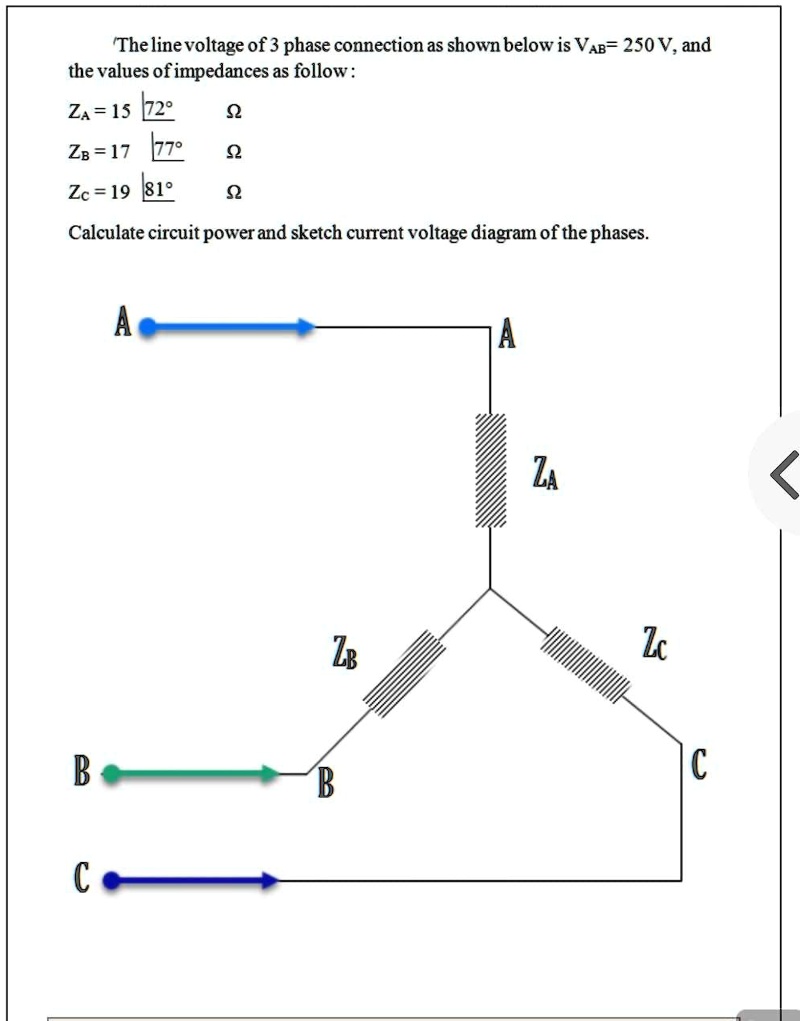 thelinevoltage of 3 phase connection as shown below is vab 250 v and the values of impedances as ...