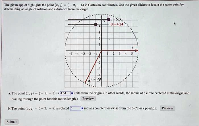 SOLVED: The given applet highlights the point (x, y) = (-2,-5) in ...