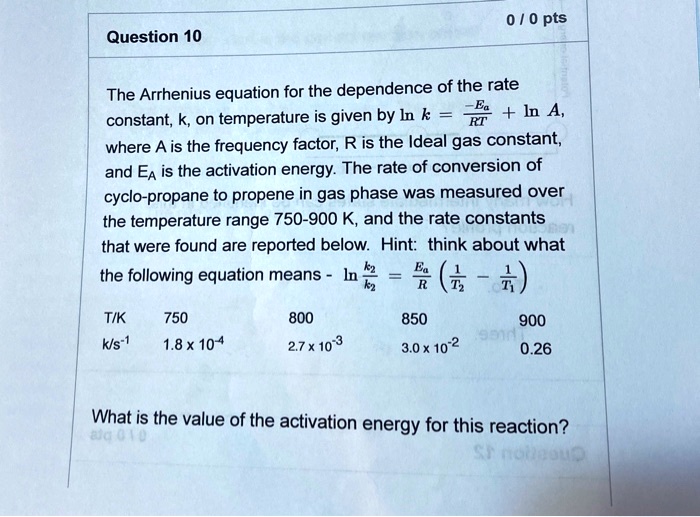 SOLVED: The Arrhenius equation for the dependence of the rate constant ...