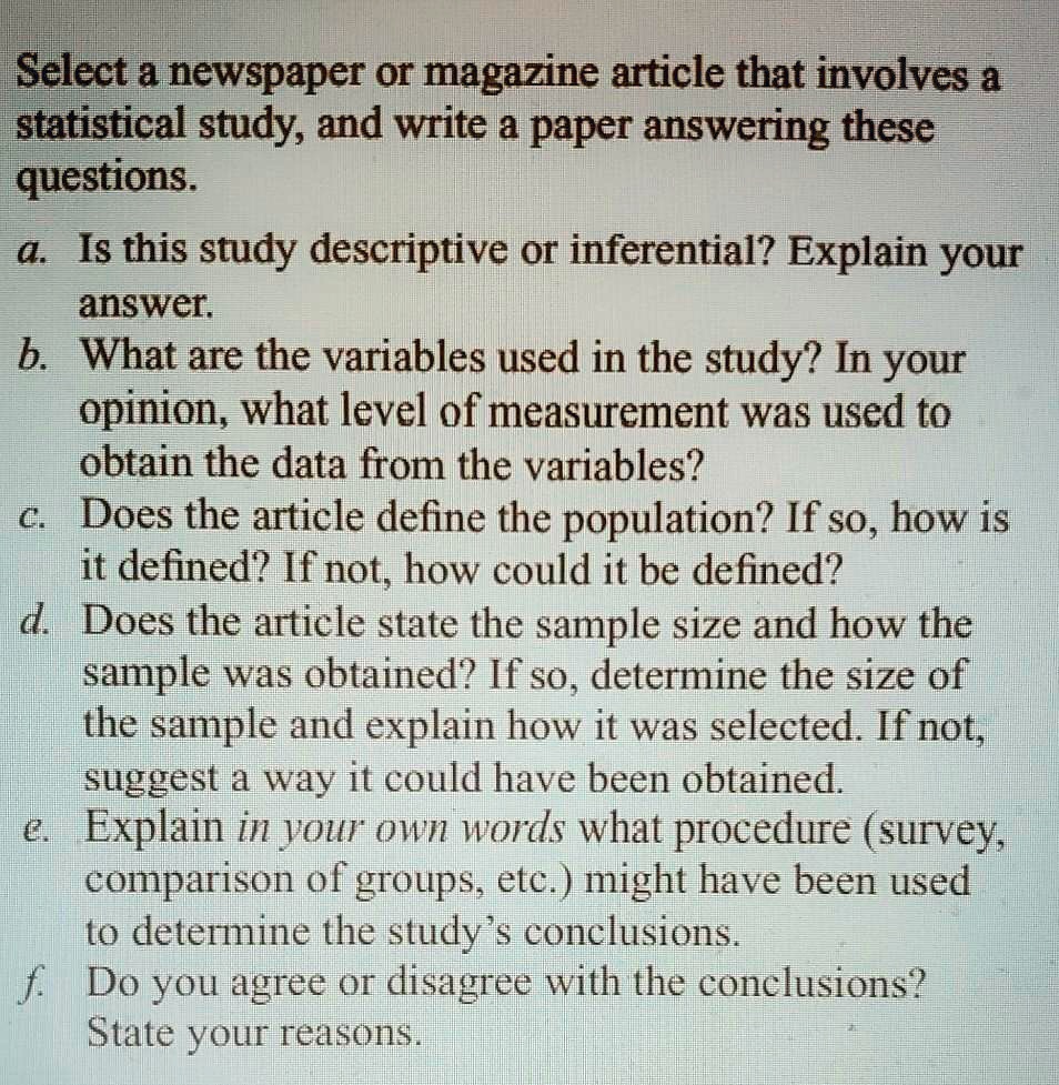 Text: Select a newspaper or magazine article that involves a ...