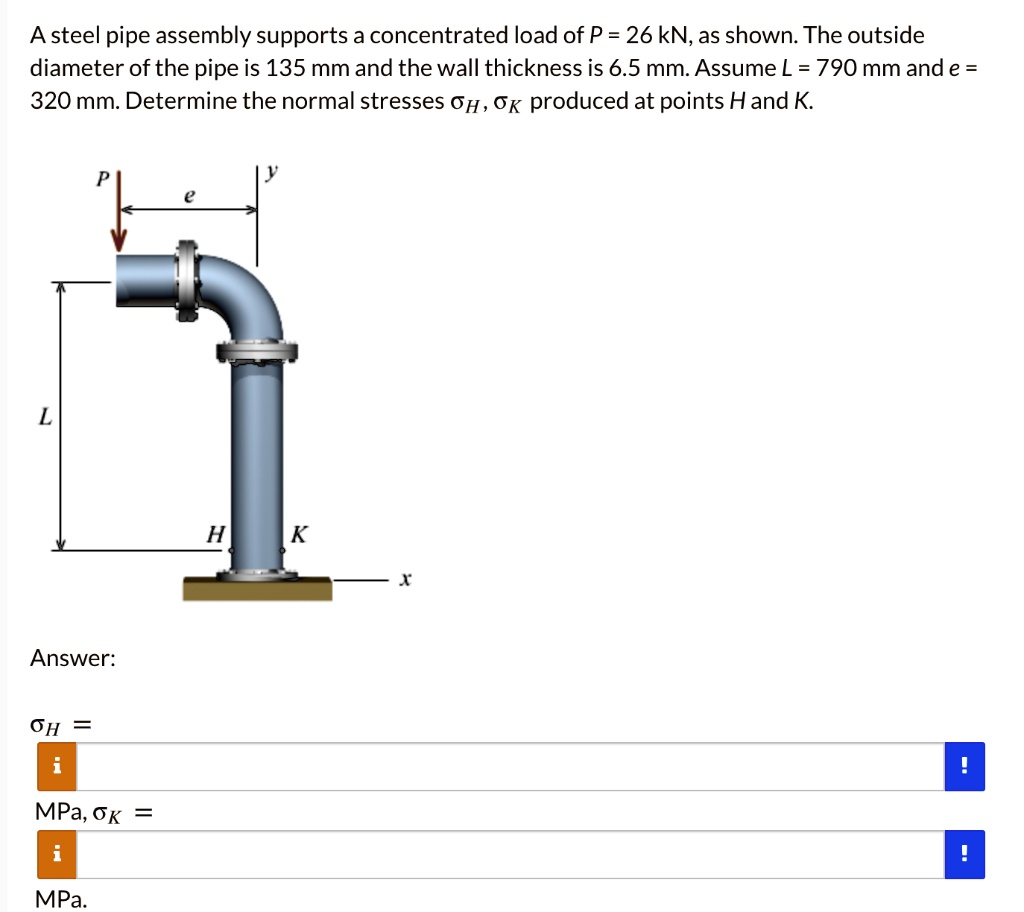 SOLVED: A steel pipe assembly supports a concentrated load of P = 26 kN ...