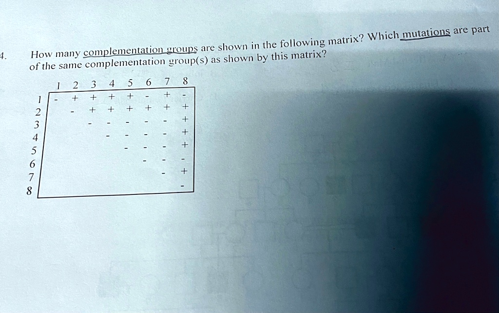 4 how many complementation groups are shown in the following matrix which mutations are part of ...