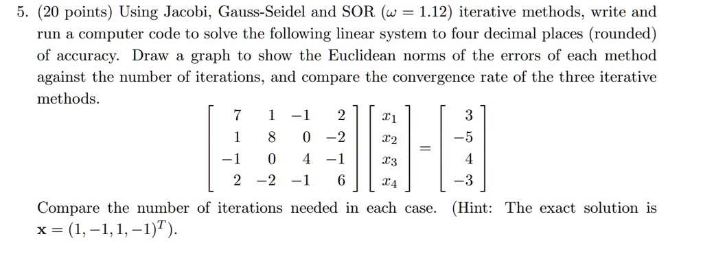Solved 5 20 Points Using Jacobi Gauss Seidel And Sor 112 Iterative Methods Write And Run