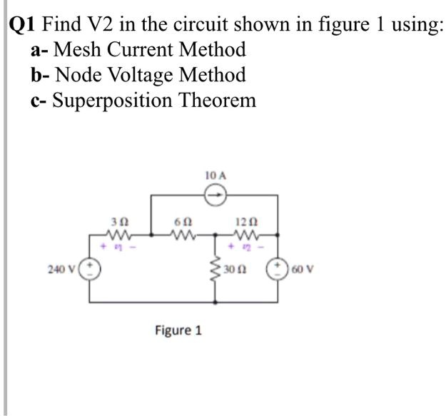 SOLVED: Q1: Find V2 in the circuit shown in Figure 1 using: a) Mesh Current Method b) Node ...