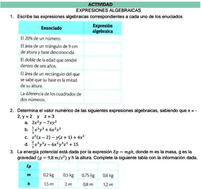 SOLVED: me pueden ayudarme con esta tarea por favor ACTIvidaD ...